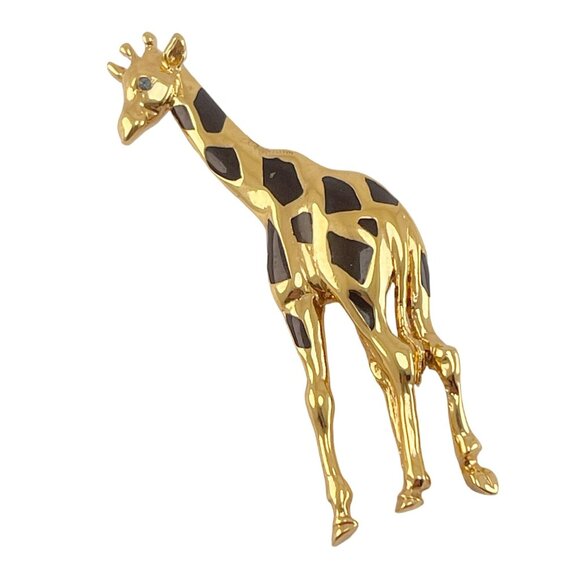 Jewelry | Carolee Gold Giraffe Pin Black Enamel Spots Clear Crystal ...